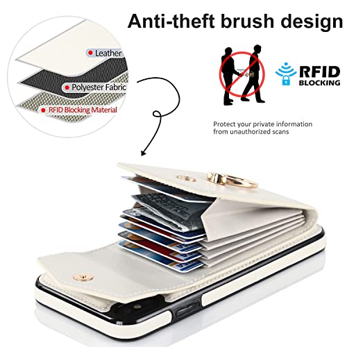 Asuwish Phone Case for iPhone Xs Max Wallet Cover with Tempered Glass Screen Protector and RFID Ring Credit Card Holder Cell Accessories i X XR Xsmax 10x SX Xmax 10xs 10s 10 Plus Xmaxs Women Off White