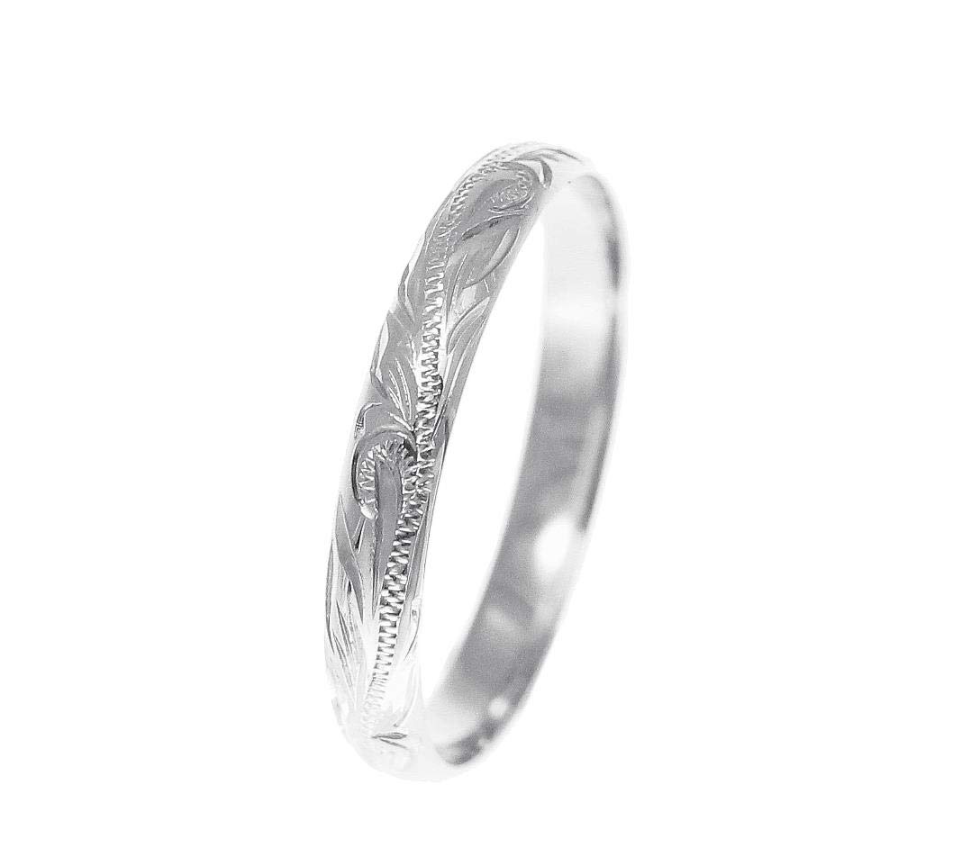 Arthur's Jewelry 14K solid white gold hand engraved Hawaiian princess scroll band ring 3mm size 7