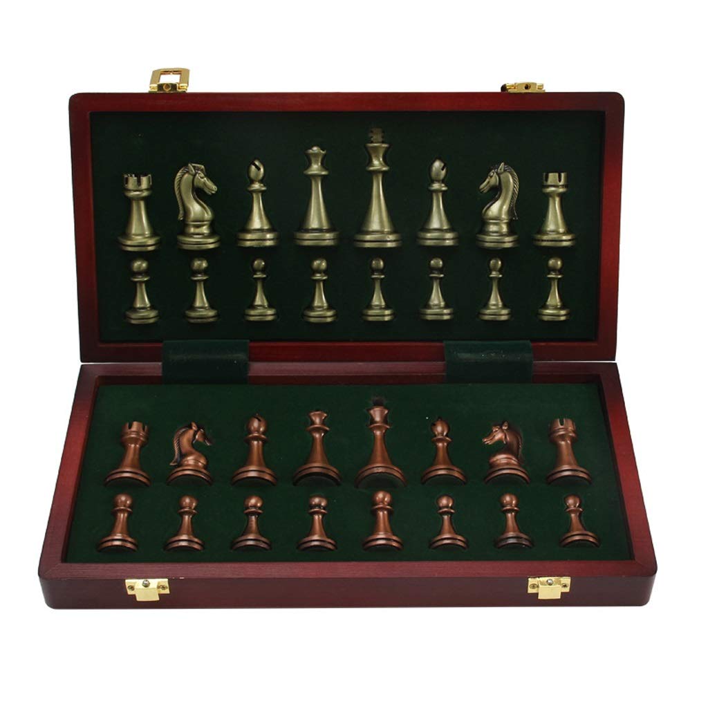 BREWIX Exquisite Chess Set for Adults Collection, Exquisite Bronze Alloy Chess Pieces, Folding Chess Board, Chess for Kids and Adults, Gift for Chess Lovers and Learners Checkerboard