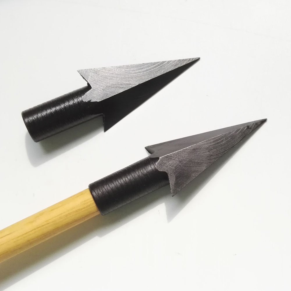 AMEYXGS 6/12pcs 8mm Diameter Metal Traditional Broadheads Archery Glue on Arrowheads for Wooden Bamboo Arrows (12)