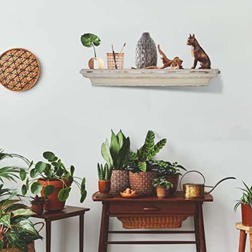 DQ DQ HOME DECOR Cheyenne Wall-Mount Display Shelf, Wall Shelves Organizer for Bedrooms, Hallways, Stairways, Entryways, Kitchens, and Bathrooms, Distressed White 36IN