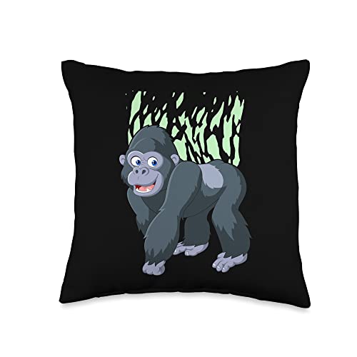 Jungle Gorilla I Gorilla Lover I Children Gorilla Cartoon Monkey I Kids Gorilla Throw Pillow, 16x16, Multicolor