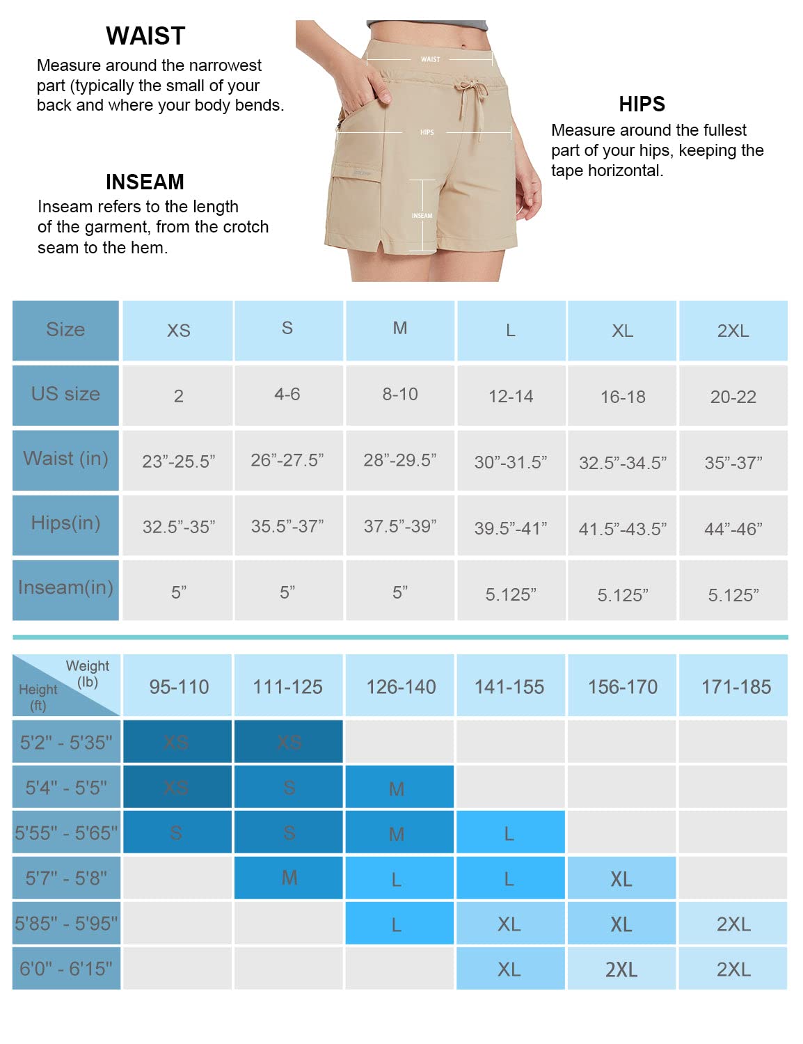 BALEAF Women's 5" Casual Shorts for Summer Stretch Elastic Waist Quick Dry Lightweight Pockets for Running Hiking Khaki Size M