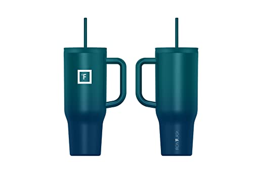 IRON °FLASK Co-Pilot 40 oz Insulated Tumbler with Straw & Flip Cap Lids - Cup Holder Bottle for Hot or Cold Drink - Leak-Proof, Double Walled - Water, Coffee Portable Travel Mug - Dark Night