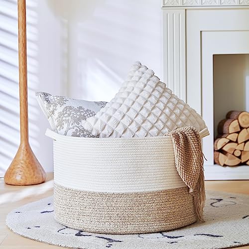 R RUNKA Extra Large Cotton Rope Basket 22" x 14" - Toy Basket for Kids -Blanket Basket for Living Room - Woven Baskets for Storage