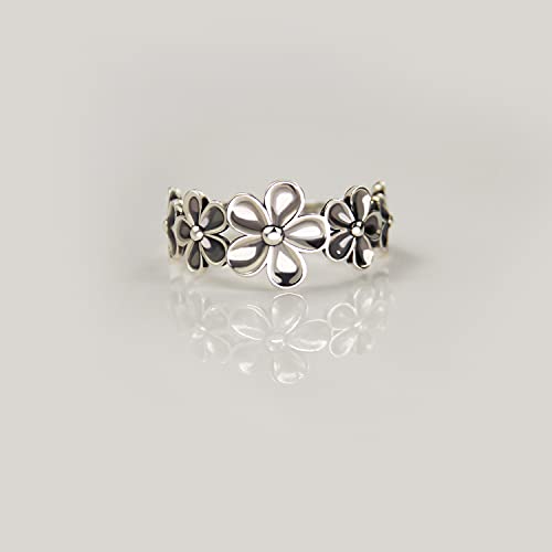 awaFanee 925 Sterling Silver Rings Daisy Flower Sunflower Wedding Band Ring Women Fine Jewelry Stackable Gift Adjustable Size 5-10 Charms