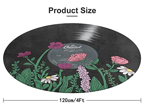 GAGNONLEE Record Album Round Rug Music Carpet Floor Mat Non-Slip Carpet for Entryway Living Dinning Bedroom Sofa Home Decoration Diameter 4Ft, Black-1