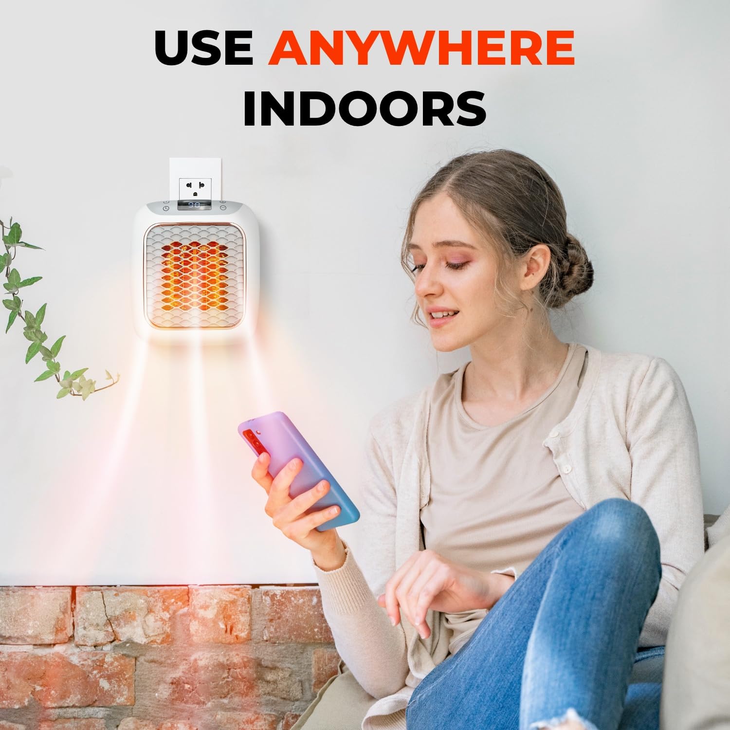 HeatWell Small Space Heater Plug In - 800w Mini Wall Mount Portable Heaters for Indoor Use Office Bedroom | Adjustable Thermostat, 12-Hour Timer, Auto Shut Off, Quiet Energy Efficient Ceramic Heating