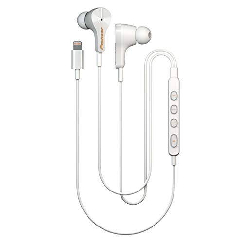 RAYZ Pioneer Original Active Noise Cancelling Earbuds Wired with Mic, Auto-Pause, Hands-Free Hey Siri, Lightning Cable Earphones Compatible with iPhone, iPad and iPod. MFI Certified (Ice White)