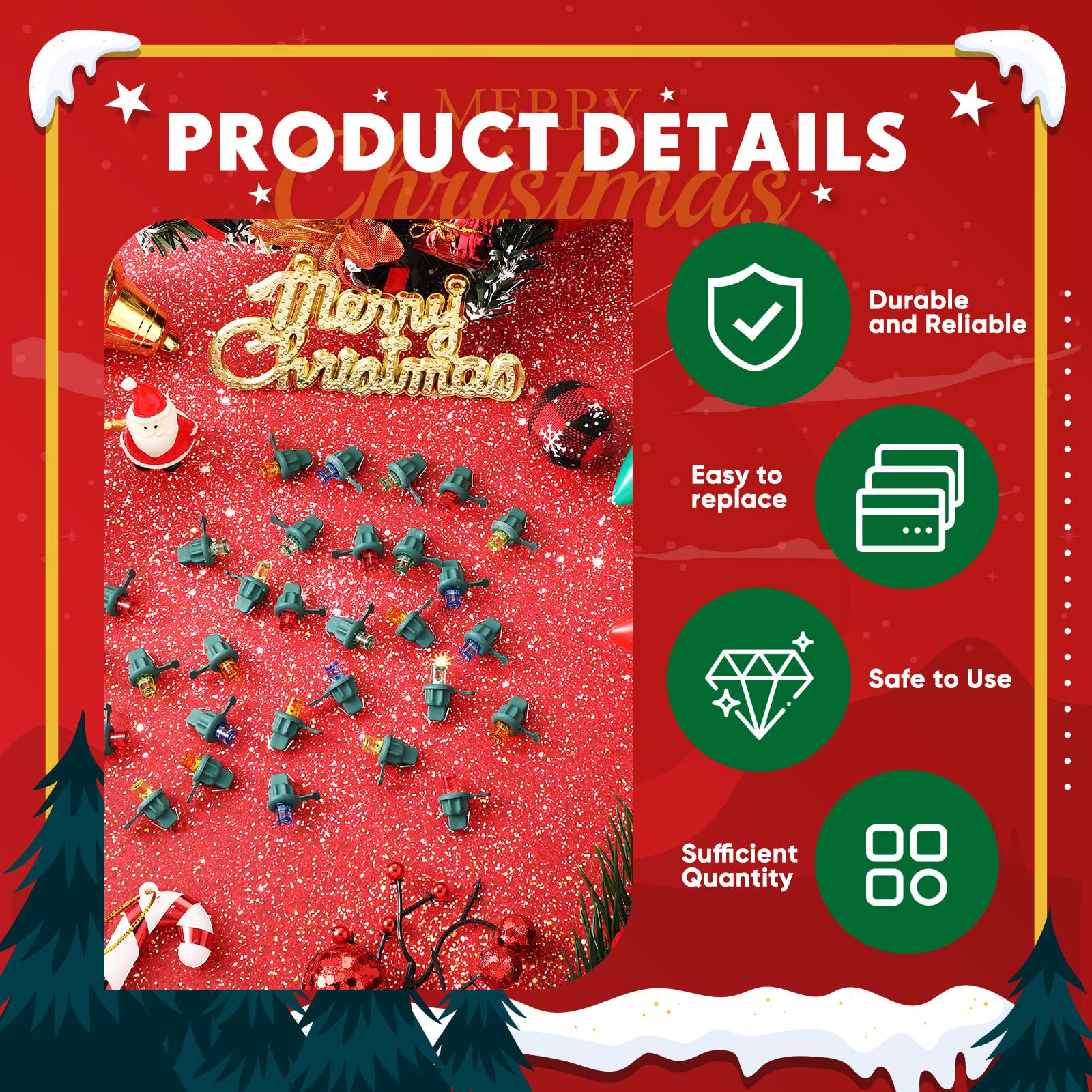 LED Christmas Lights Christmas Replacement Mini Light Bulbs 3 Volt 0.06 Watt Christmas Tree LED Light Bulb Xmas Lights with Green Base for Party Holiday Indoor Outdoor(Warm White,400 Pieces)
