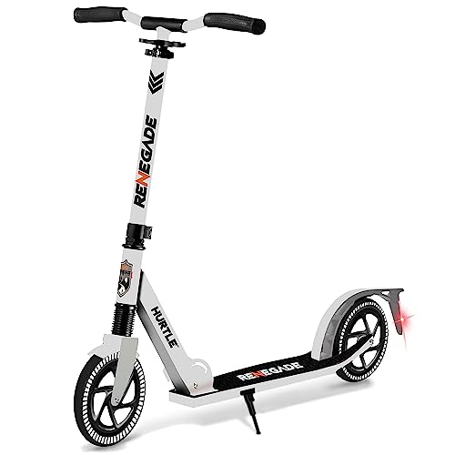 Hurtle Adult Kick Scooter - Folding, Adjustable T-Bar Handlebar, 8 Inch Smooth Gliding Wheels, White