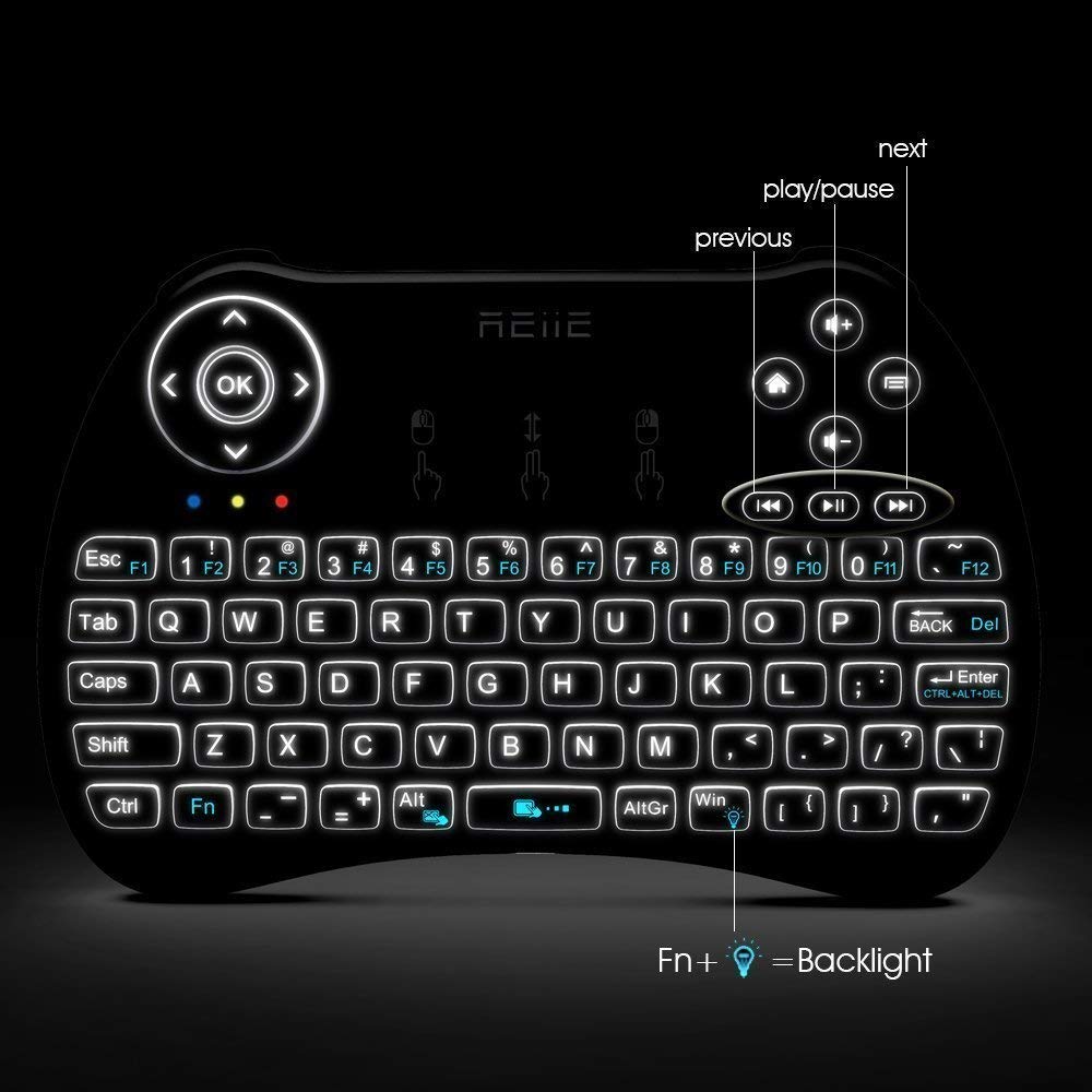 reiie (Backlit Version) H9+ Mini Keyboard,2.4GHz Wireless Mini Handheld Smart TV Remote Keyboard with Touchpad for PC,Raspberry Pi 2, Pad, Smart TV, Android TV Box, Windows 7 8 10