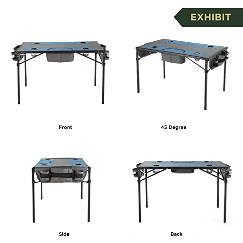 ARROWHEAD OUTDOOR 51” Heavy-Duty Portable Folding Table, 8 Cup Holders, Integrated Cooler, 2 Side Storage Pouches, No Sag Surface, Carrying Case, Steel Frame, High-Grade 600D Canvas, USA-Based Support