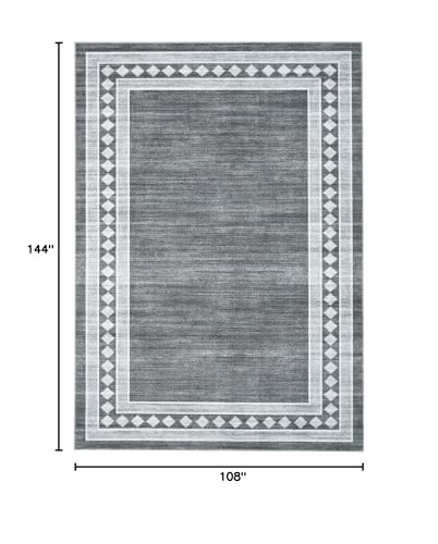 RUGSREAL Large Area Rug 9x12 Bordered Rug Indoor Outdoor Rug Solid Rug Soft Modern Geometric Boho Rug, Non-Slip Rugs for Living Room, Foldable Machine Washable Area Rug (9x12,Grey)