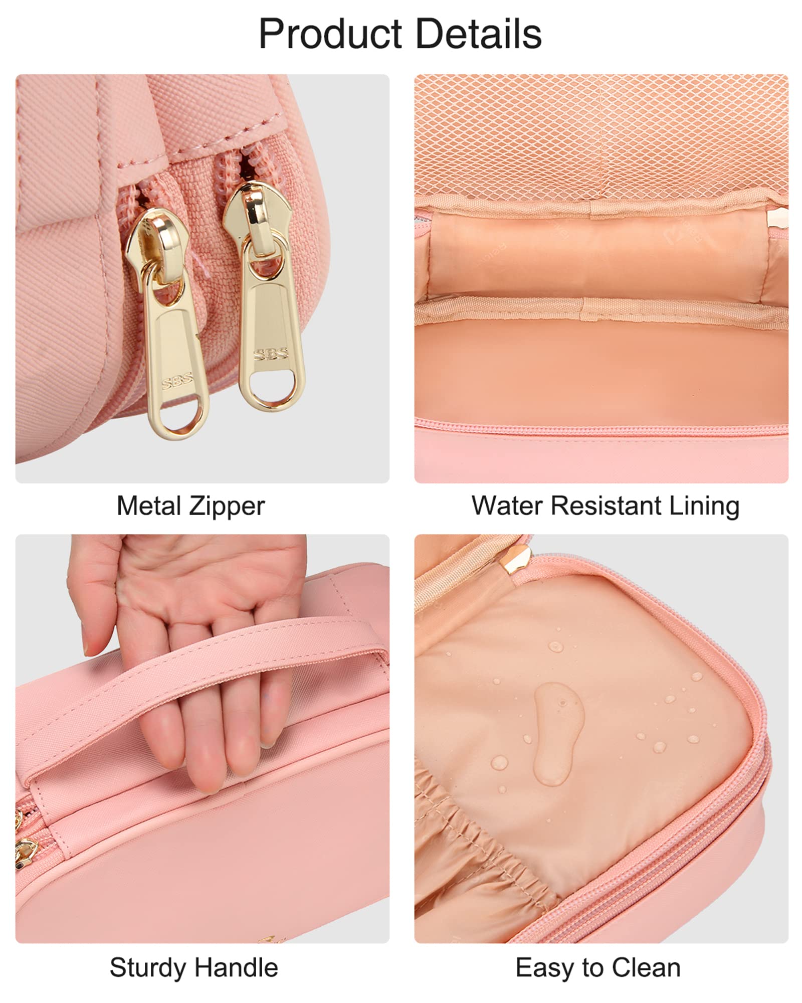 Relavel Makeup Bag, Small Travel Cosmetic Bag for Women, Portable 2 Layer Makeup Brushes Holder Bag, Toiletry Bag, Compact Cosmetic Case Organizer for Christmas, Pink