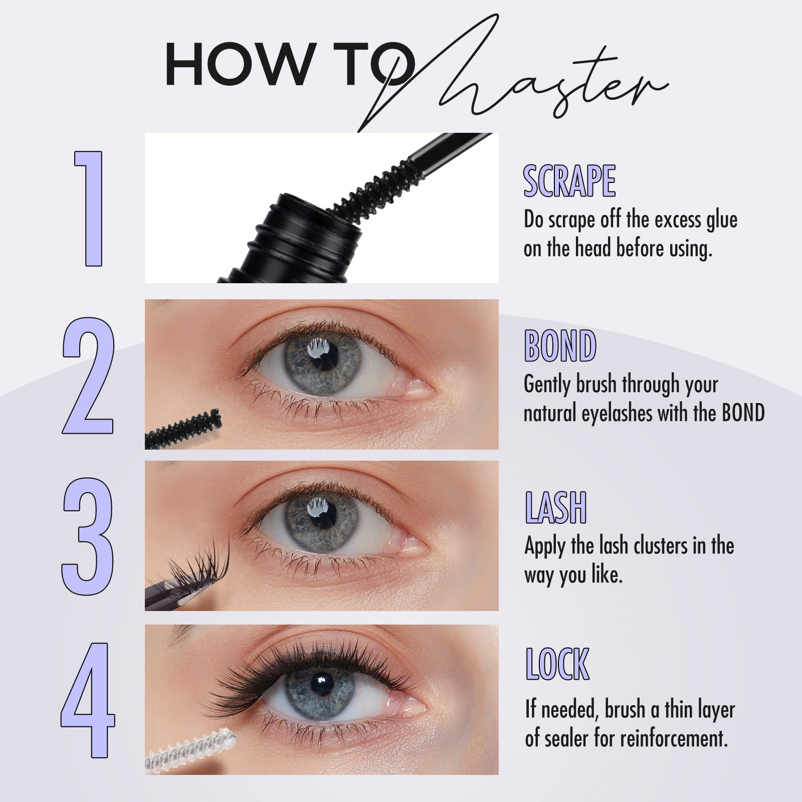 BEYELIAN 96 Lash Clusters and Cluster Lash Glue Kit, 10-16mm DIY Eyelash Extension Natural Look Reusable Bonded Black Super Thin Band (Style3 0.07 Mix Black Band)