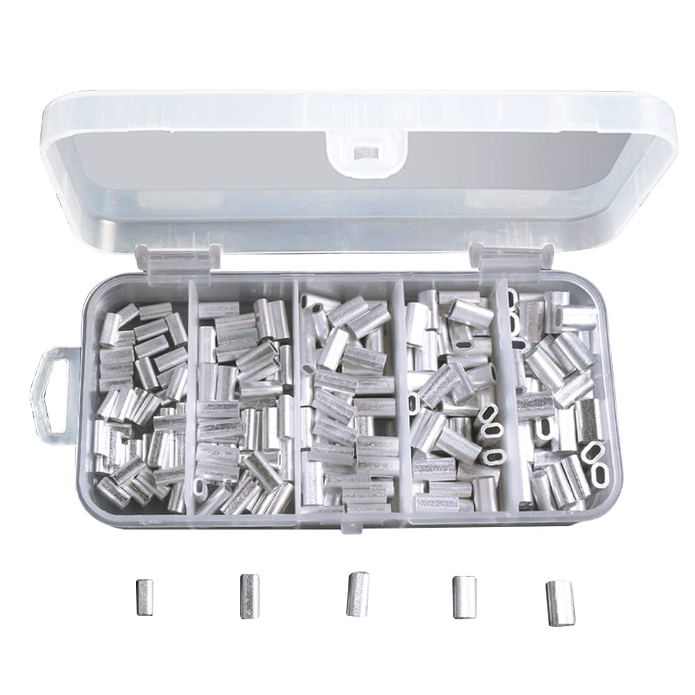 Awakingdemi 200/250pcs Aluminum Fishing Single Double Barrel Crimping Tube Wire Pipe Crimp Sleeves Tackle Connector Line Accessories Tools