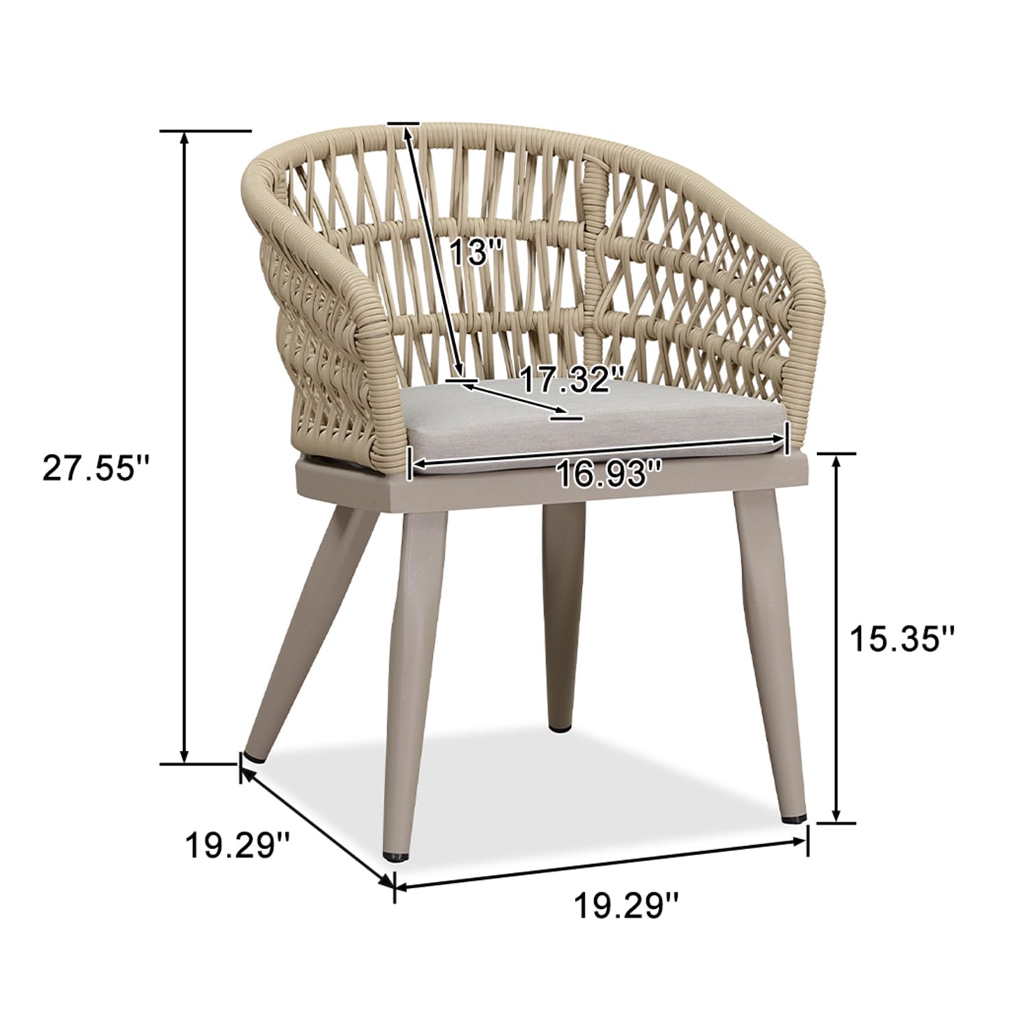 PURPLE LEAF 2 Pieces Patio Dining Chair All-Weather PE Rattan Aluminum Frame for Lawn Garden Backyard Deck Outdoor Dining Chair, Champagne