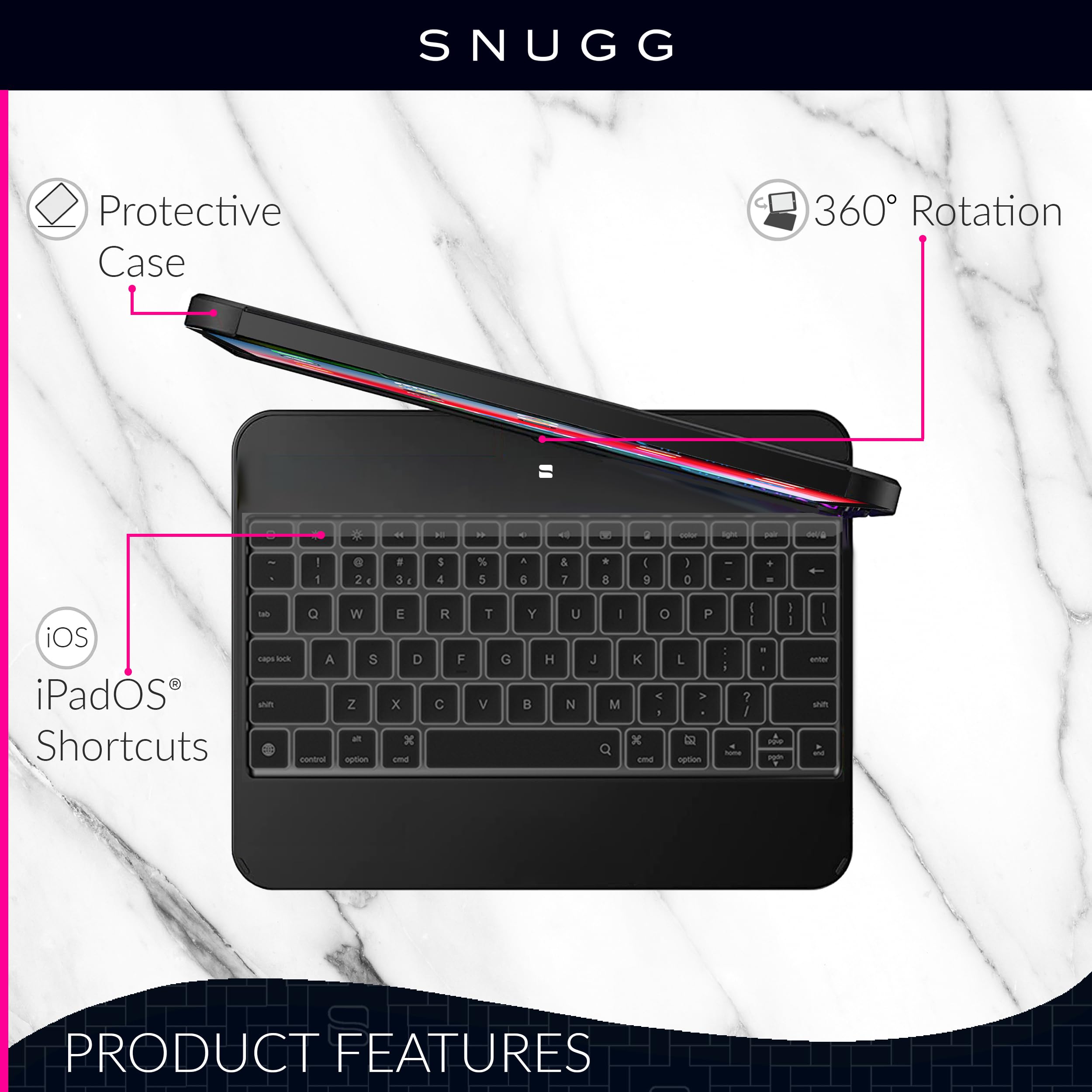 Snugg iPad Pro 12.9 Case with Keyboard 2nd Generation (2017 2nd Gen/2015 1st Gen) - Bluetooth iPad Pro Keyboard 12.9 1st Generation - 360 Degree Apple iPad Pro 12.9 Gen 2 Keyboard