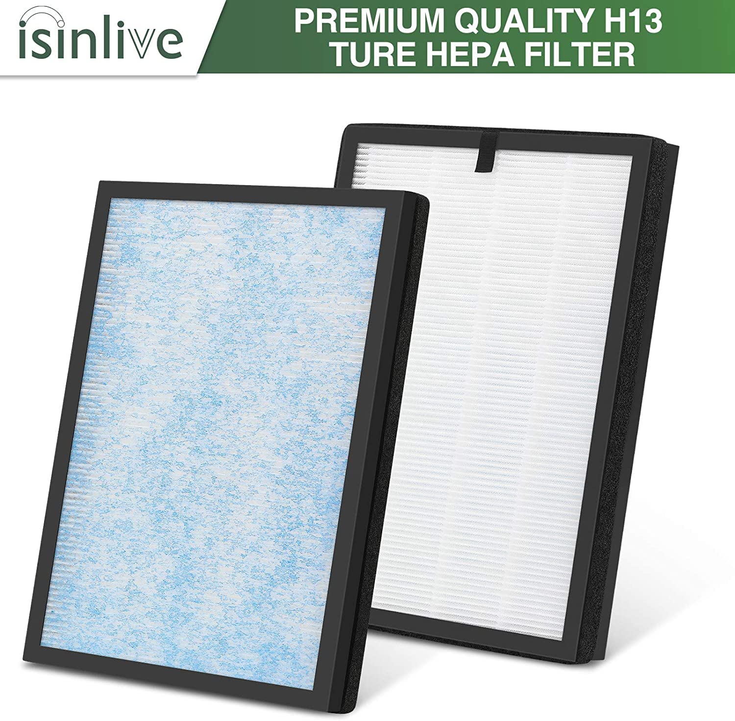isinlive 2 Pack AirMax 8L True HEPA Replacement Filters Compatible with Okaysou AirMax8L Air Purifier, 3-in-1 Blue Ultra-Filter Filtration System, H13 True HEPA Filter