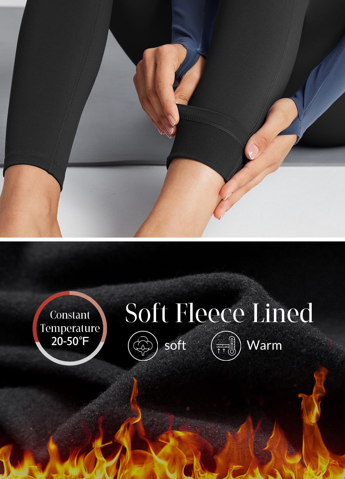 BALEAF Women's Fleece Lined Leggings with Pockets 25" Petite Thermal Winter Warm High Waisted Thick 7/8 Yoga Pants Black S