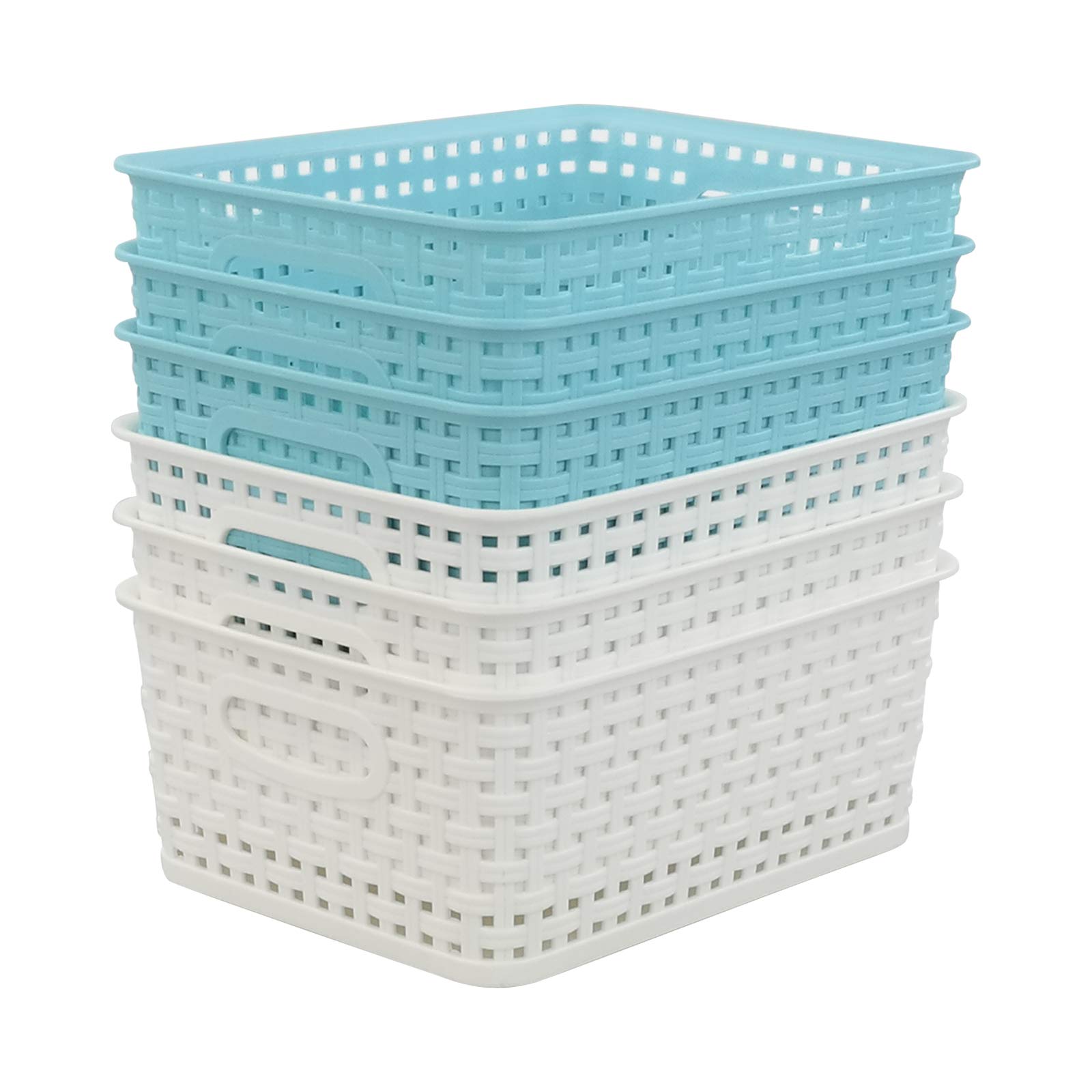 EudokkyNA 6-pack Plastic Weave Storage Basket, Small Basket, 10" x 7.48" x 4.13" Blue,white
