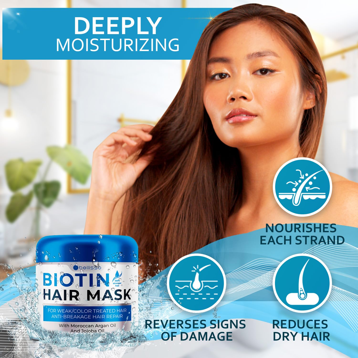 BELLISSO Biotin Heat Protectant Spray with Moroccan Argan Oil and Biotin Shampoo and Conditioner Set and Biotin Hair Mask