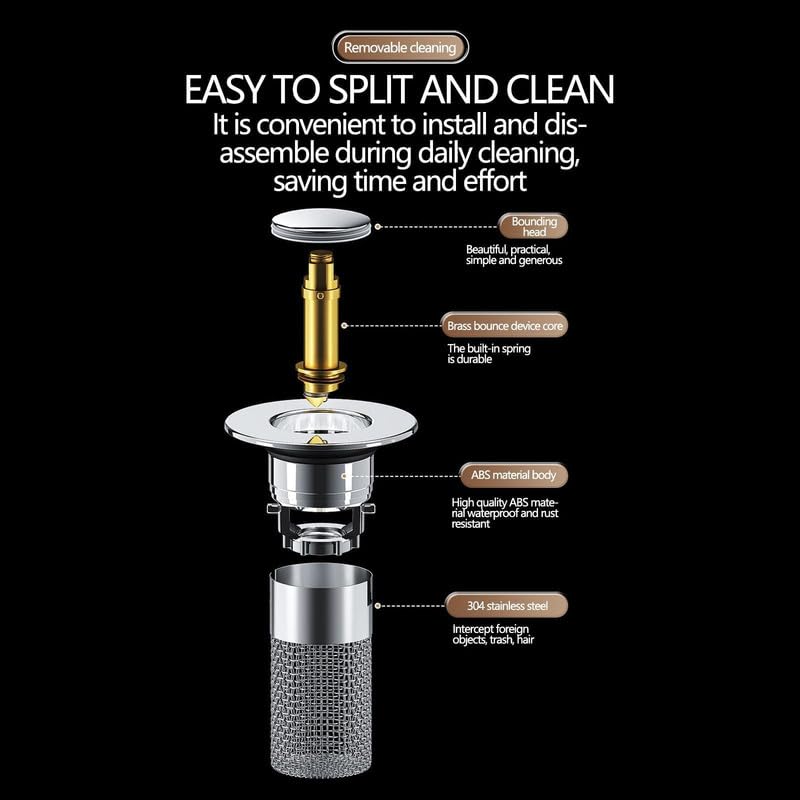 Bathroom Sink Stopper Hair Catcher,Pop Up Sink Drain Filter with Removable Stainless Steel Filter Basket Hair Catcher,Bathroom Sink Strainer,for Kitchen,Bathtub,Sink Water Pipe and Floor Drain