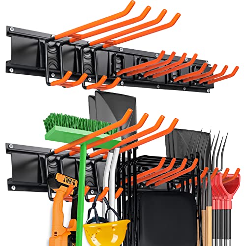 Oududianzi Garden Tool Storage Rack, Garage Tool Organizer Wall Mount, Garden Tool Rack with 6pcs Heavy Duty Steel Hooks, holder wall mount, Lawn tool storage, 48 Inch 3 Rails, Max Load to 500lbs