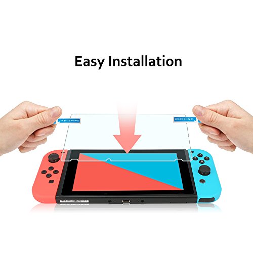 Nintendo Switch Screen Protector, TJS [Tempered Glass] [2-Piece] [Works While Docking] - 0.3mm Thickness/Bubble Free/Ultra Clear/9H Hardness/Anti-Scratch/Shatterproof/Anti-Fingerprint (Clear)