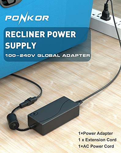 Recliner Power Supply, Ponkor AC/DC Switching Power Supply Transformer 2-pin 29V 2A Adapter with Extension Cord for Lift Chair or Power Recliner Limoss OKIN
