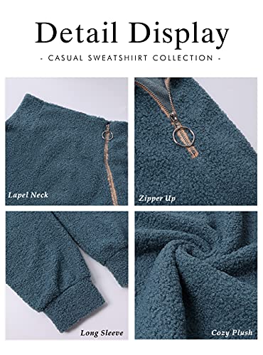 Amkoyam Women's Long Sleeve Lapel Faux Fleece Shaggy Lightweight Warm Sweatshirt Fuzzy Zipped Up Pullover(Camel, Small)