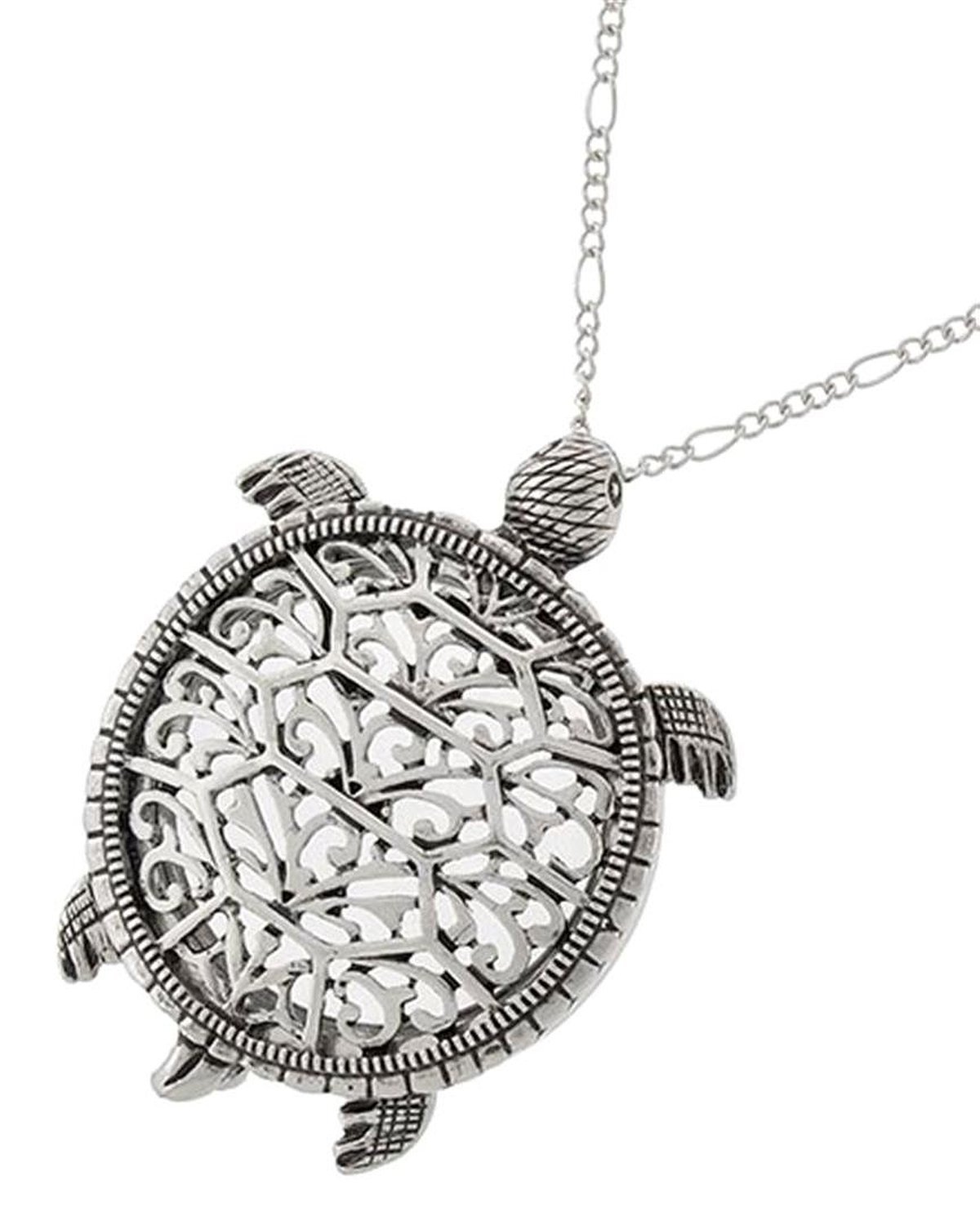Artisan Owl Sea Turtle Magnifier Magnifying Glass Sliding Top Magnet Pendant Necklace, 30" (Silver Tone)