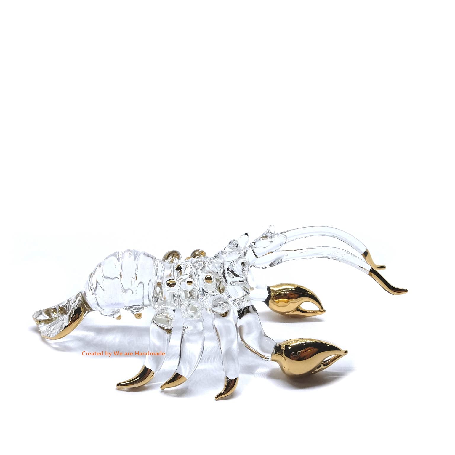 Handmade Mini 4" Crayfish Figures Blown Glass Art/Miniature Freshwater Lobster Animals/Collectible Figurines Gift Ideas/Tiny Ornament Cool Stuff Decor - White