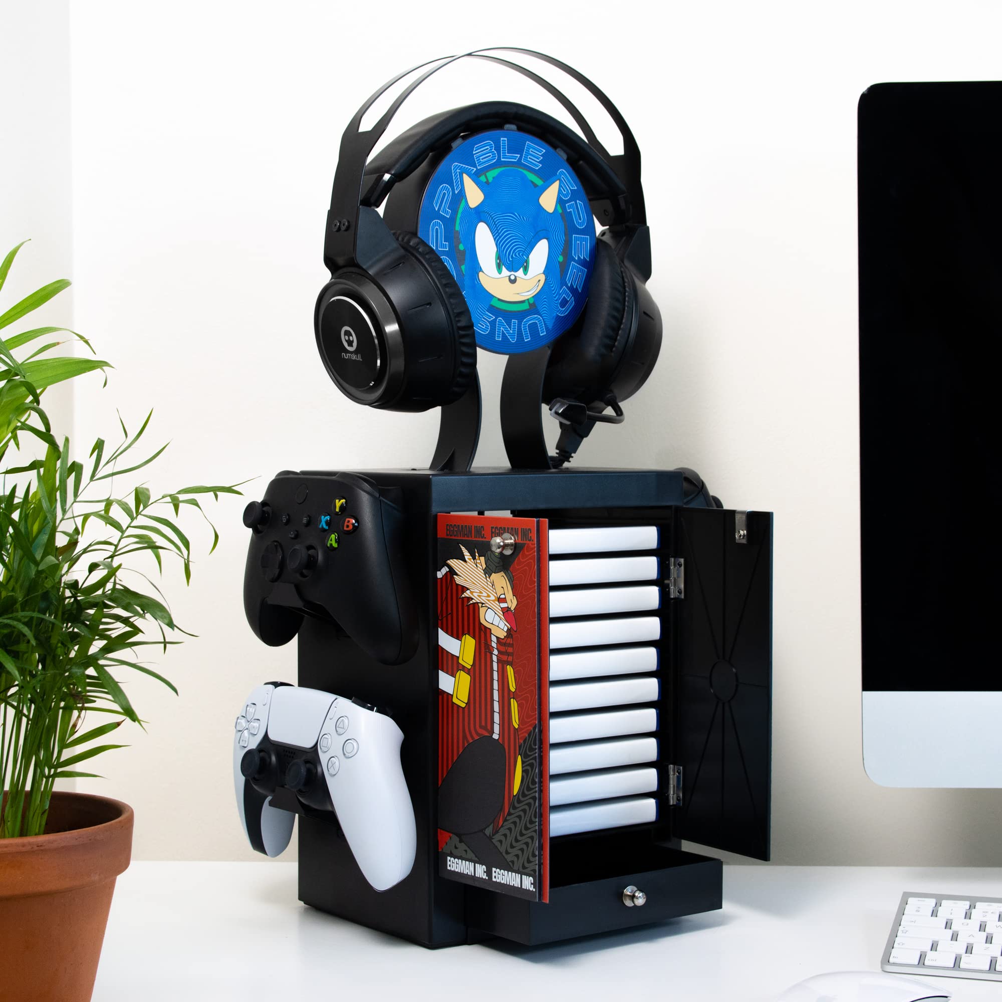 Numskull Official Sonic the Hedgehog Gaming Accessory Locker Storage Stand Holds 10 Games/DVDs–4 Controllers Headset & Accessories Durable Compact Organizer Official Sonic the Hedgehog Merchandise