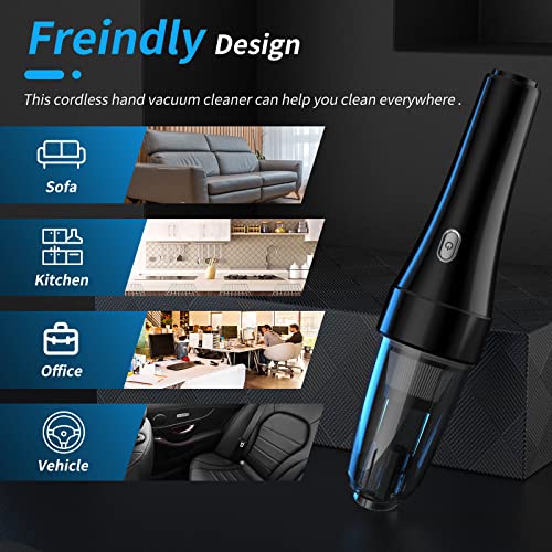 CAMFUN Mini Handheld Car Vacuum Cordless, Upgrade Version Air Duster and Inflation 3 in 1, Rechargeable with Strong Suction for Pet Hair, Home and Car Cleaning, Model GV01, Black