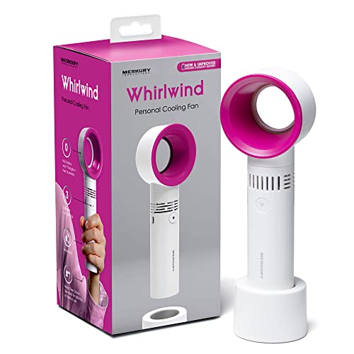 Merkury Innovations Whirlwind Personal Cooling Fan, No Blades, Rechargeable with USB Cable, Mini Bladeless Fan for Travel, Handheld or Hands-free, Pink