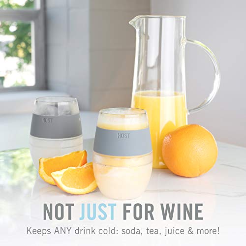 Host Wine Freeze Cup Set of 2 - Plastic Double Wall Insulated Wine Cooling Freezable Drink Vacuum Cup with Freezing Gel, Wine Glasses for Red and White Wine, 8.5 oz Grey - Gift Essentials