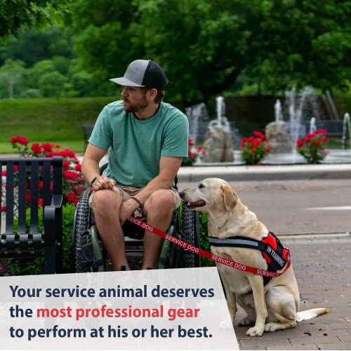 Red Service Dog Leash Wrap with Neoprene Handle and Reflective Service Dog Lettering - Supplies or Accessories for Service Dog Vest or Harness - Available in Red, Black, and Pink (Red, Service Dog)
