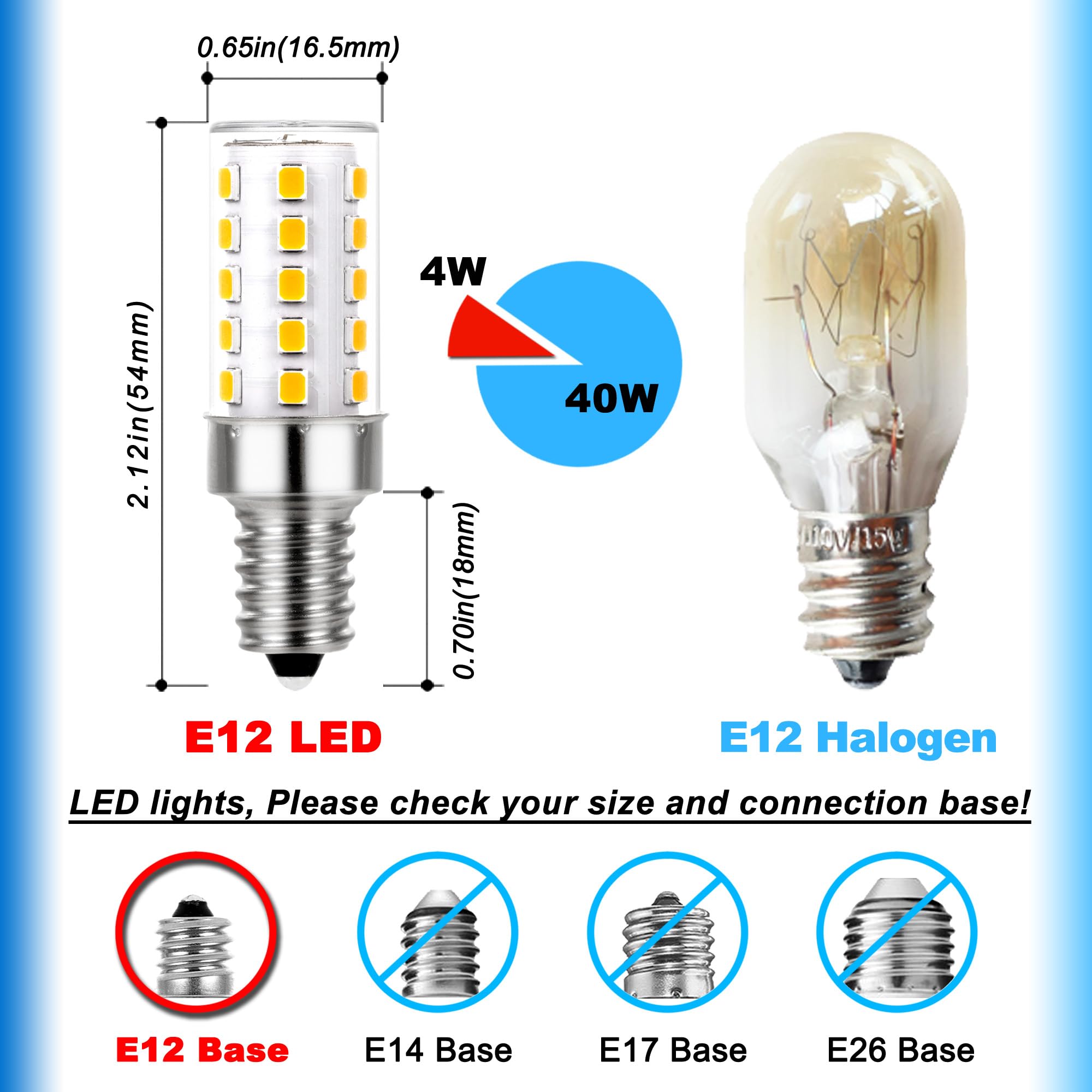 Ziomitus Dimmable E12 C7 Candelabra Led Light Bulbs 4W, Kx-2000 25W-40 Watt Halogen Equivalent, 3000k Warm White T6 Small Base 120V E12 Led Bulbs for Ceiling Fan Light Salt Lamp,450 lm(5Pack)