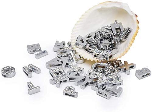 AUEAR, 52 Pack Silver A-Z 8mm Full Rhinestone Slide Crystal Alphabet Alloy Letter Charm for Bracelets Necklace Wristbands DIY Jewelry Making