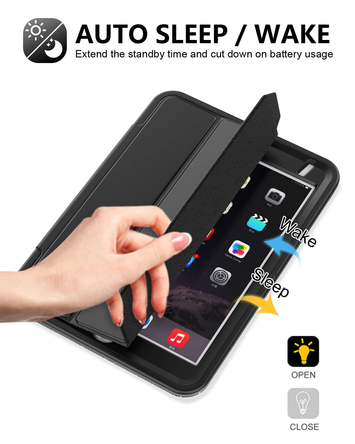 SEYMAC for iPad Mini 5 / Mini 4 Case 7.9", Sturdy Heavy Duty Shockproof Protection Folio Stand Case with Smart Cover Auto Sleep/Wake for iPad Mini 5th / 4th Generation, Black