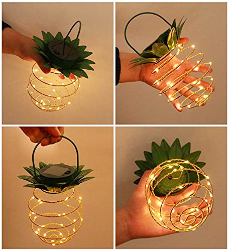 NC 4Pcs Solar Pineapple Light Wrought Iron Winding LED Light Outdoor Hanging Light String Light Garden Home Decoration Light