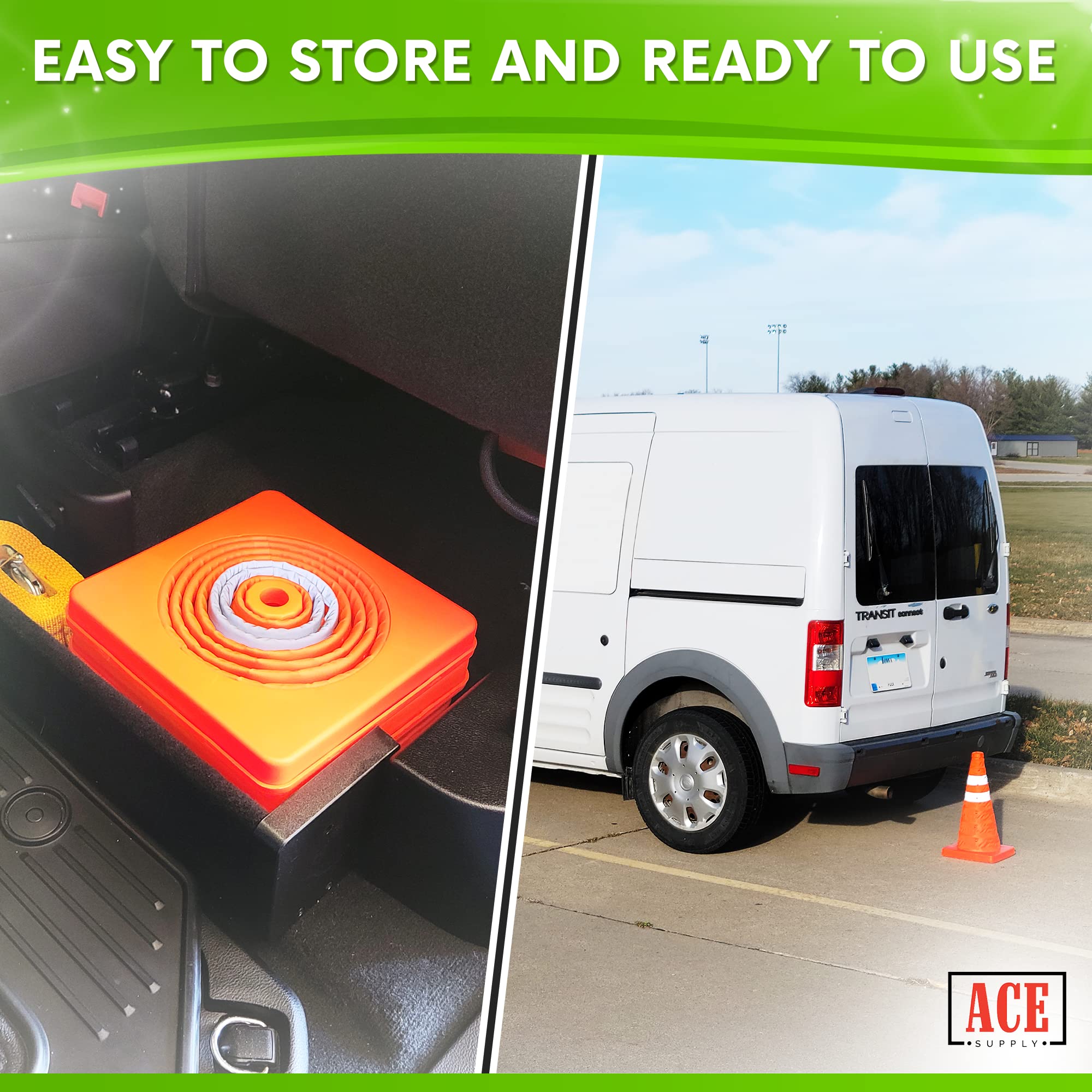 Collapsible Traffic Cones Safety Cones - 4 Pack, 18 Inch - Parking Cones for Parking Lot - Collapsible Cones for Use As Road Cones, Orange Cones for Parking, Collapsible Traffic Cone for Drivers