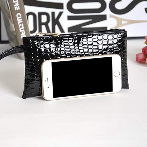 guohanfsh Women Leather Wristlet Clutch Bag Long Wallets Coin Purse Cash Change Cellphone Organizer Pouch Black