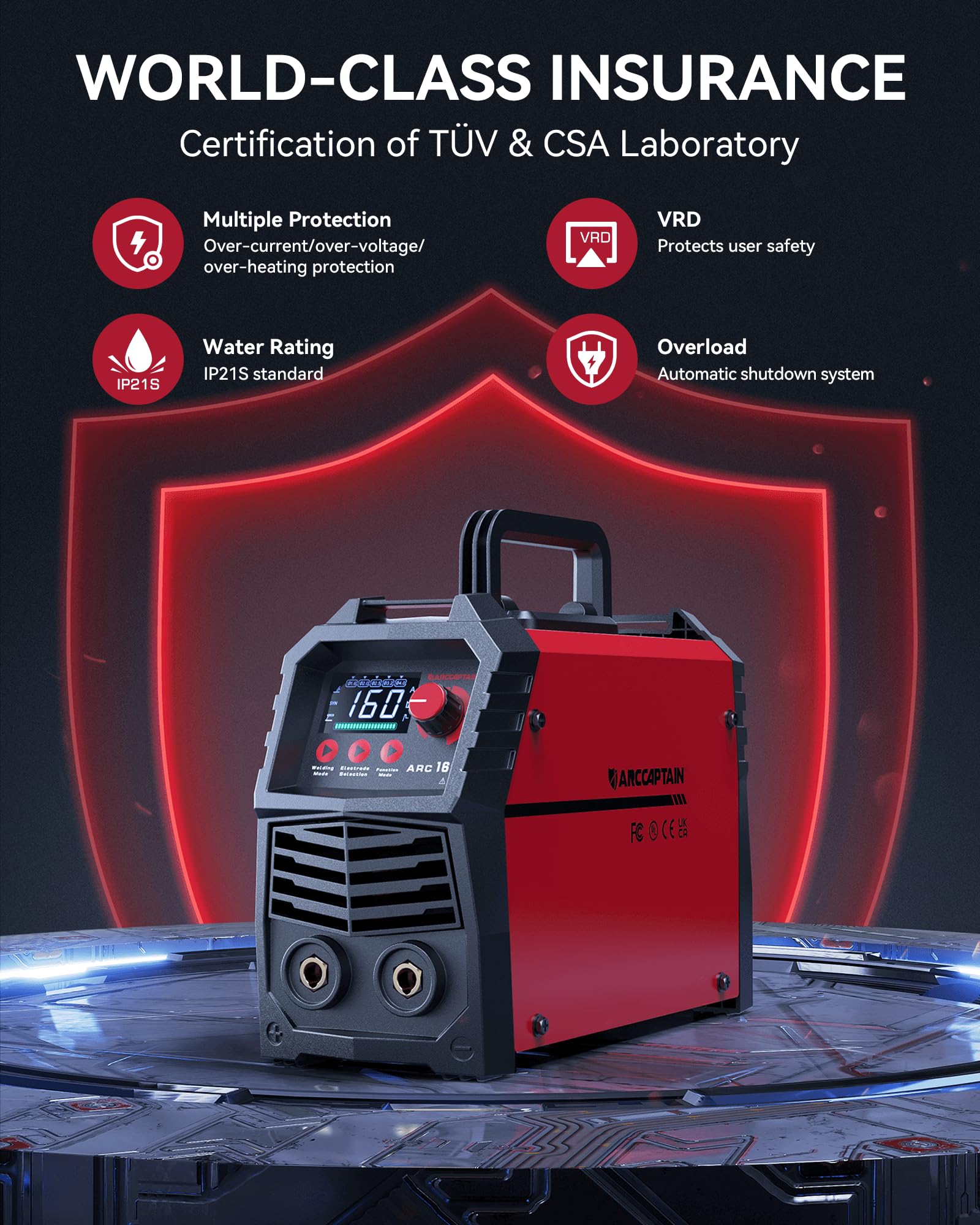 ARCCAPTAIN 110V/220V Stick Welder, [Large LED Display] 160Amp ARC Welding Machine with Synergic Control, IGBT Inverter Portable MMA Welder Machine with Lift Tig Hot Start, Arc force and Anti-Stick