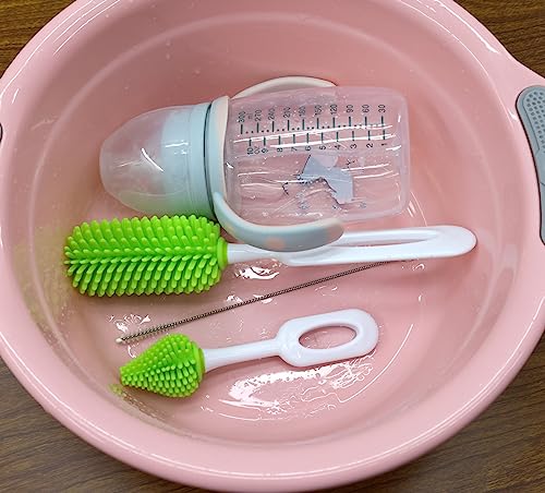 Baby Bottle Cleaning Brush, Set of 3 Silicone Bottles Cleaner - Bottle, Nipple and Straw Brushes