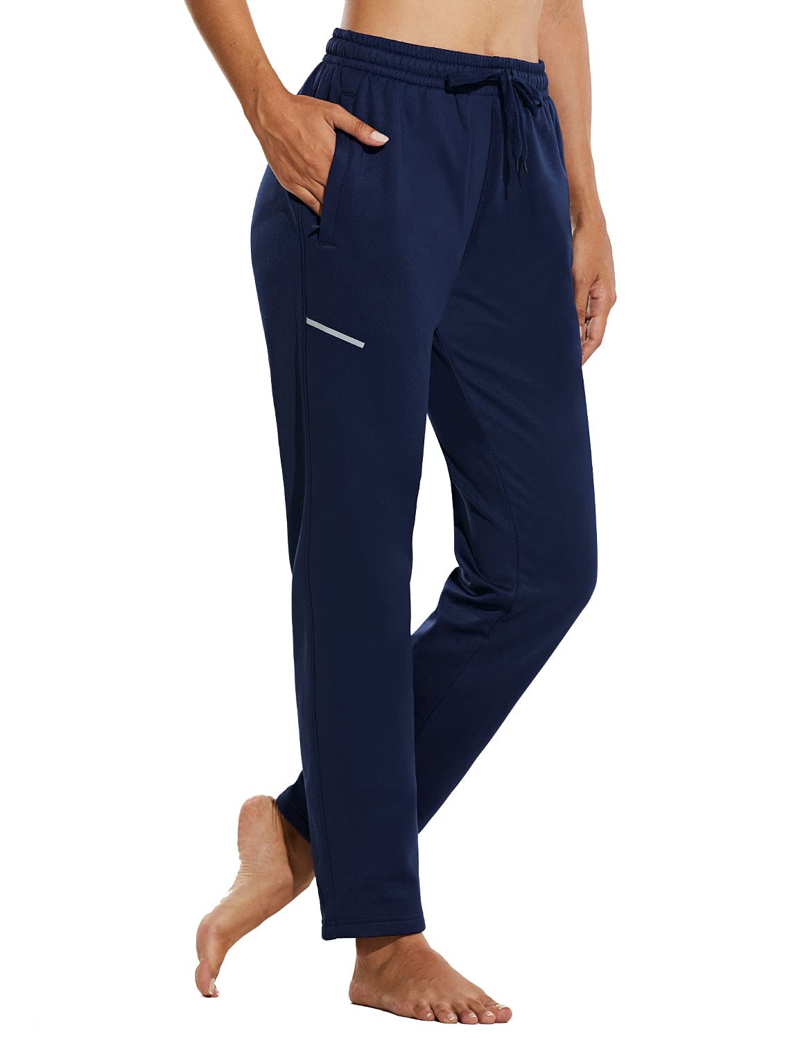 BALEAF Women's Fleece Lined Pants Winter Sweatpants with Zipper Pockets Running Hiking Lounge Navy M