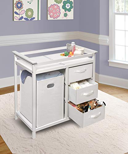 Modern Baby Changing Table with Laundry Hamper, 3 Storage Baskets, and Pad