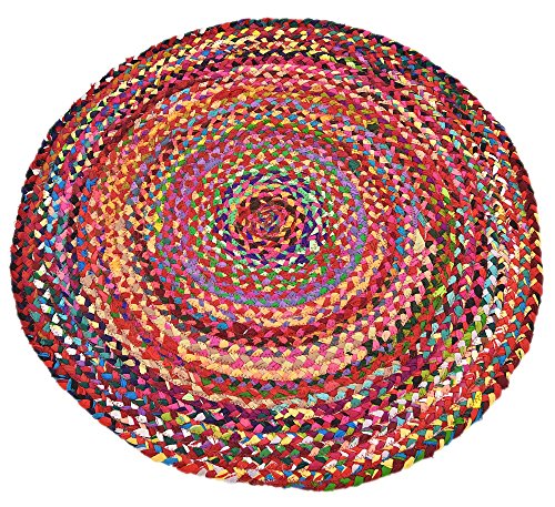 Unique Loom Braided Chindi Collection Area Rug - Layer (3' 3" Round, Multi/ Blue)